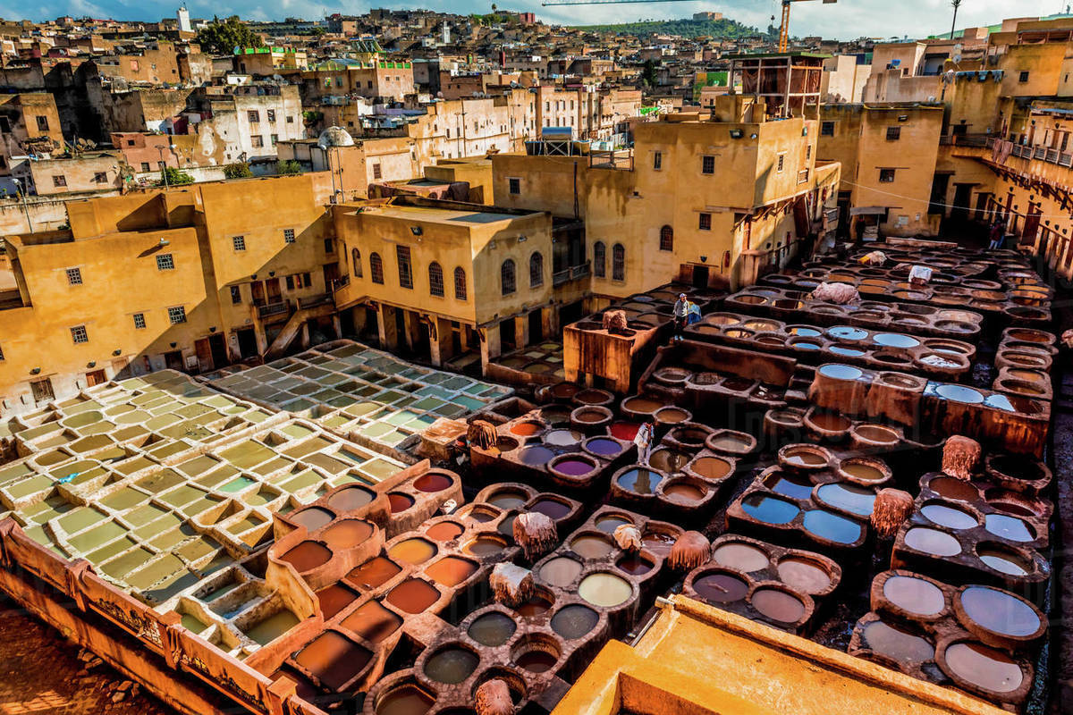 Dyeing vats, Tanneries, Fez, Morocco, North Africa, Africa - Royalty ...