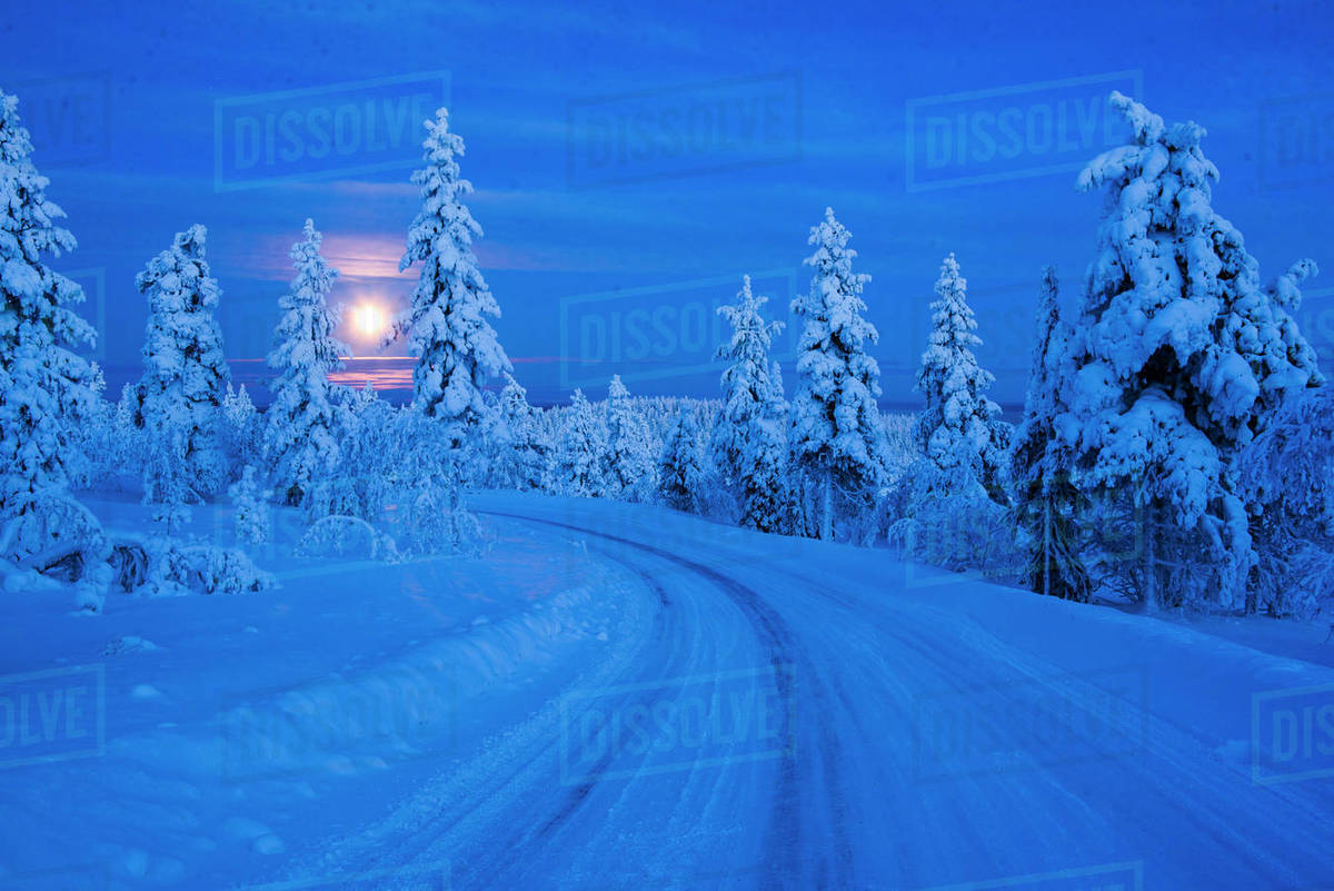 Super moon (full moon) landscape, Lapland, Pallas-Yllastunturi National ...