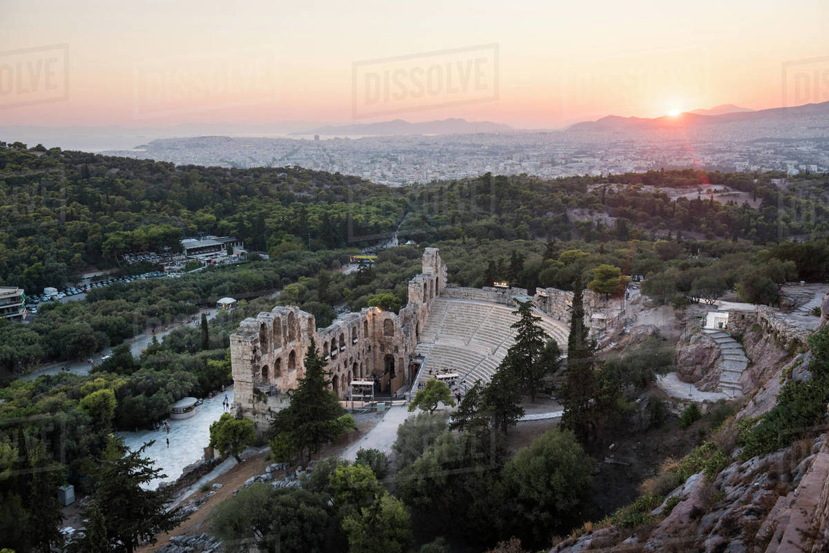 Odeon of Herodes Atticus Theatre at sunset, Acropolis, UNESCO World ...