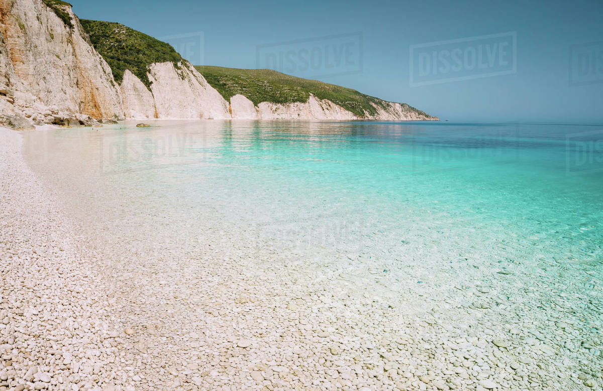 Fteri beach in Kefalonia Island, Greece. Most beautiful beach with pure ...