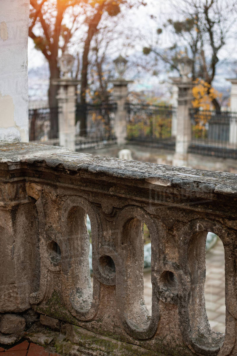 old stone parapet - abstract background. elements of the cathedral in ...