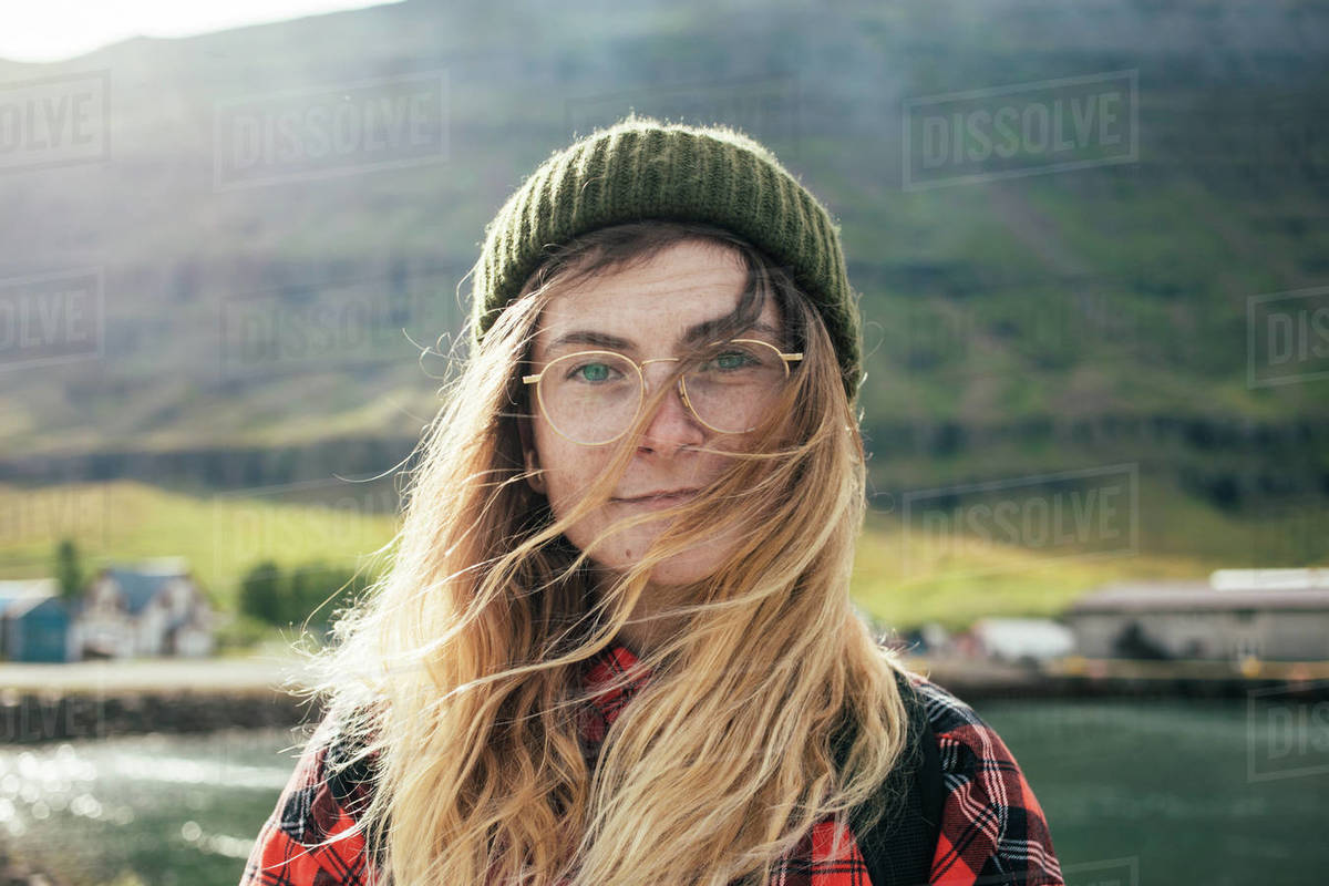 Portrait of beautiful female adventurer tourist - Royalty-free Stock ...