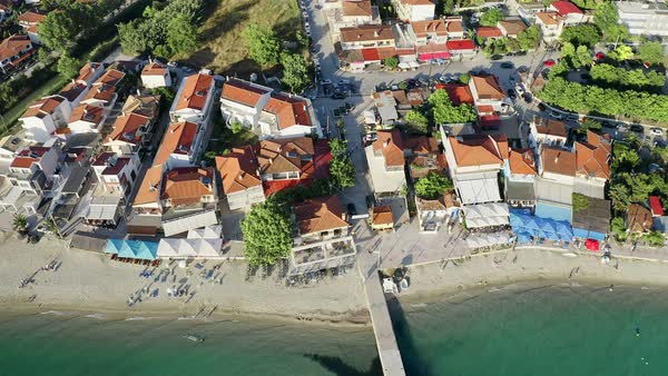 Aerial drone footage of beautiful small mediterranean village by the ...