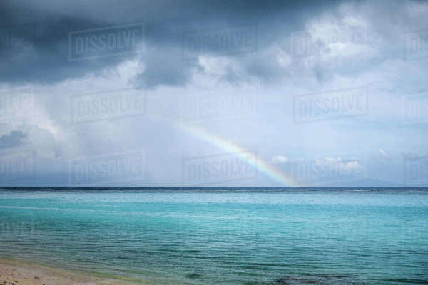 Rainbow on Temae Beach lagoon in Moorea island. French Polynesia ...