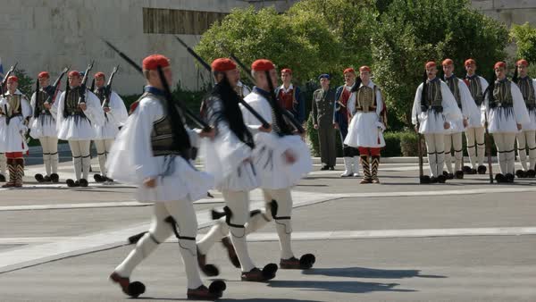 Side on view of three guards marching away from the tomb of the unknown ...