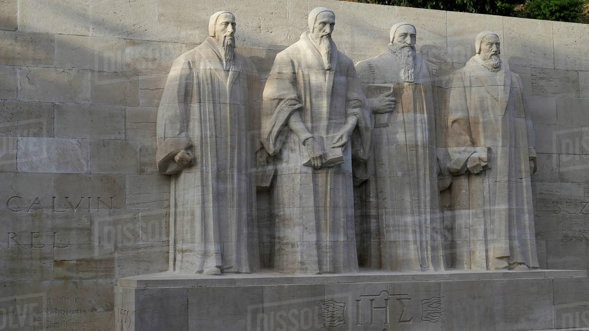 GENEVA, SWITZERLAND - JUNE, 7, 2019: statues at reformers wall in ...