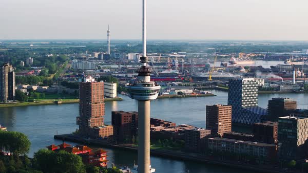 Rotterdam's skyline from above, showcasing the Euromast Tower and ...
