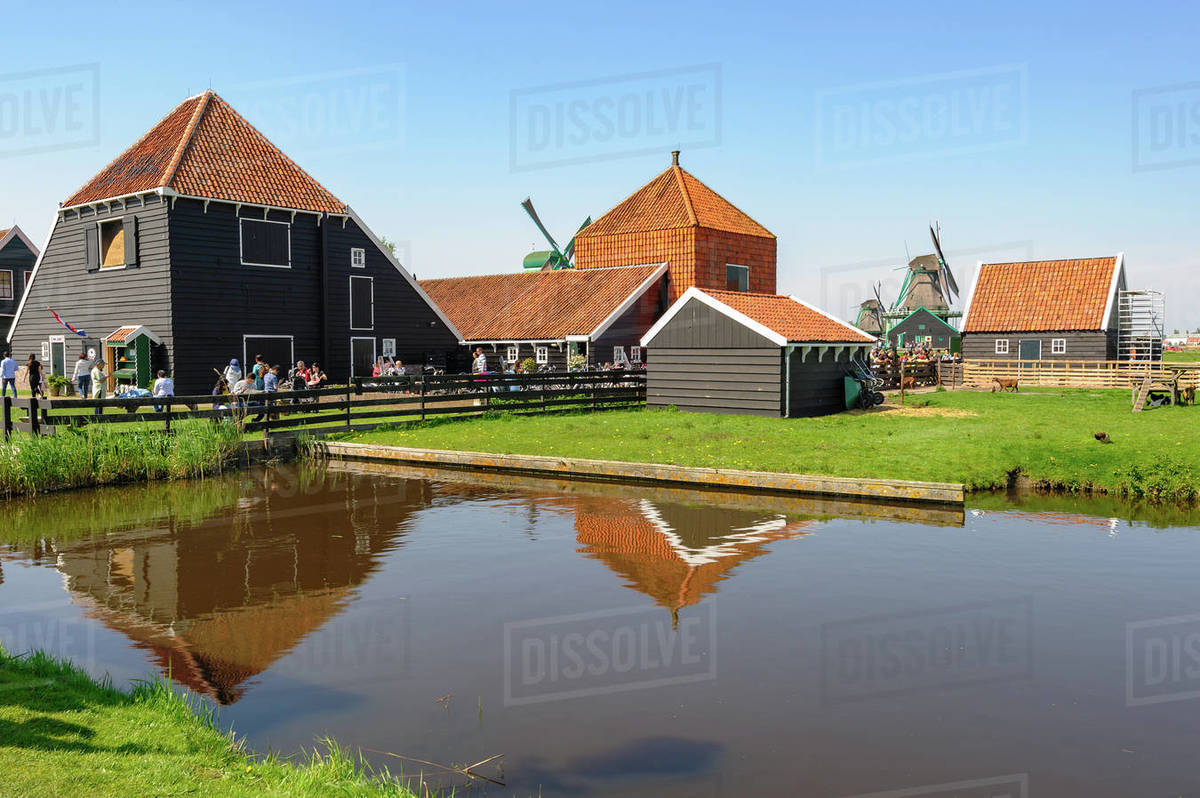 Zaanse Schans, Netherlands - 22 April 2019: Tourists sightseeng ...