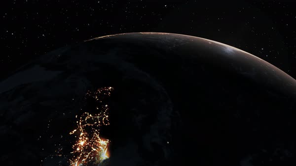 Planet earth 3D orbital animation with realistic geography surface and ...