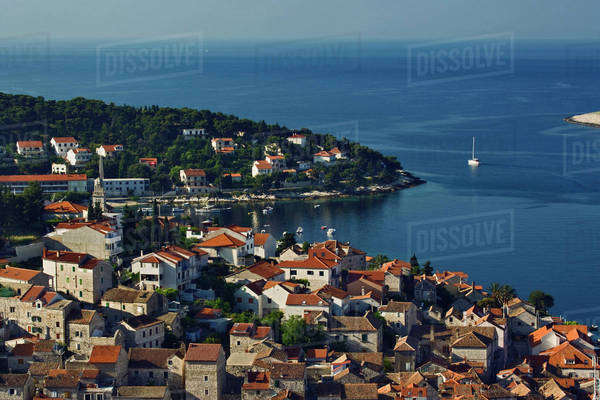 View of the harbor and Adriatic Sea, from Hvar Castle, Hvar Island ...