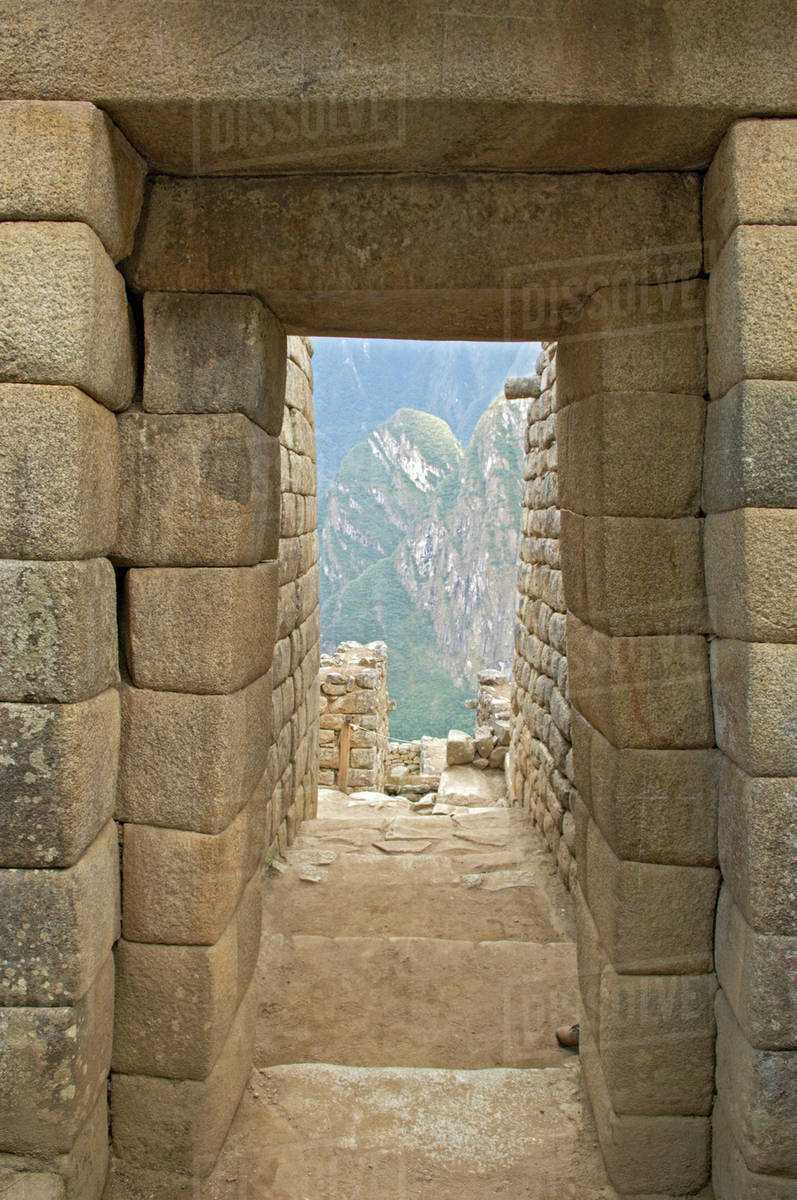 Peru, Machu Picchu, Close-up of double-jamb doorway entrance. - Stock ...