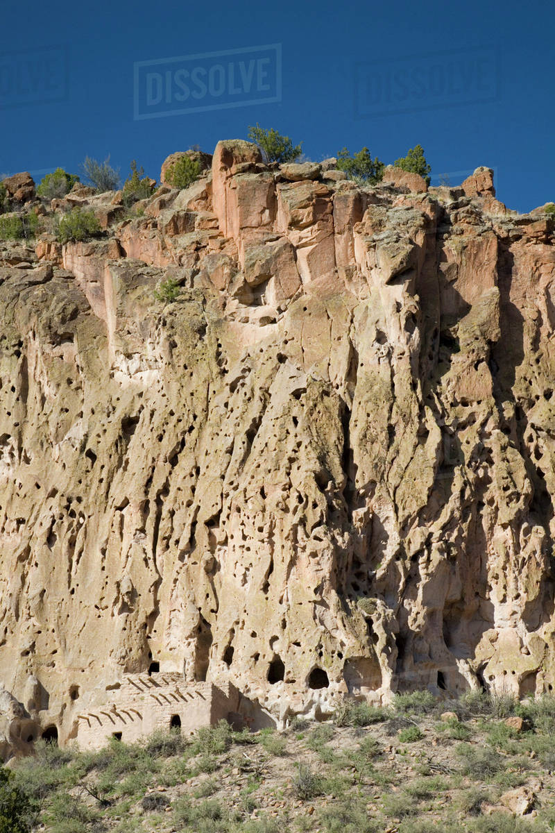 NM, New Mexico, Bandelier National Monument, in Frijoles Canyon, home ...
