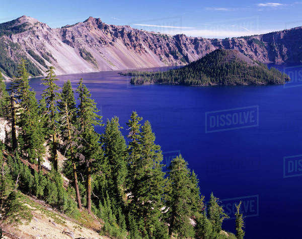 Oregon, Crater Lake National Park, Wizard Island and Crater Lake, 1932 ...