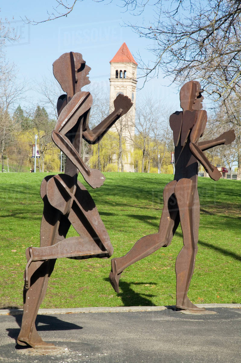 WA, Spokane, Riverfront Park, Sculpture The Joy of Running Together by ...