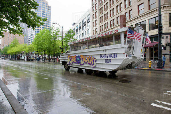 WA, Seattle, The Duck, a land & water tour vehicle, near Westlake ...