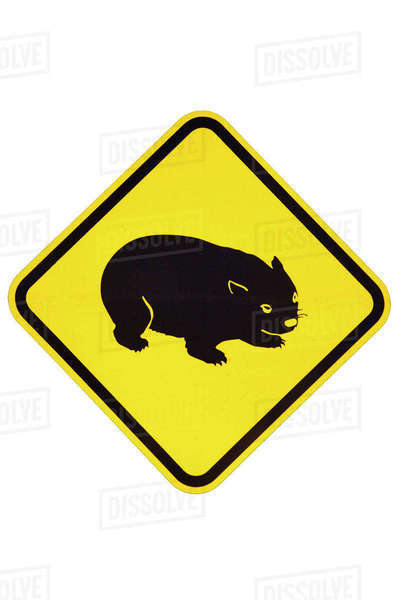Wombat Warning Sign, Australia - Stock Photo - Dissolve