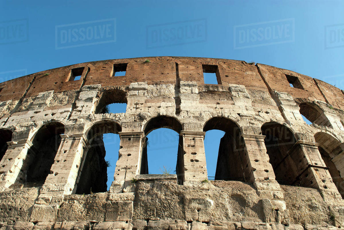 Rome, Italy. A detail of the Flavian Amphitheater in Rome, commonly ...