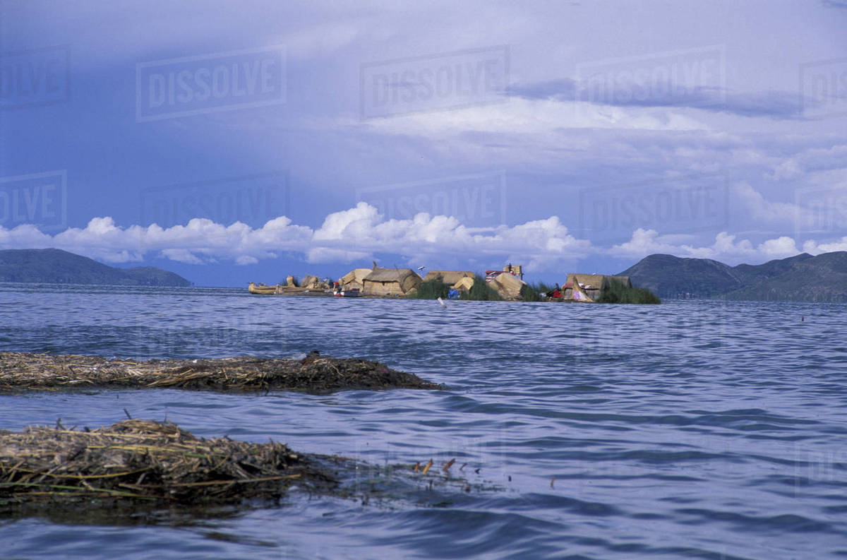Peru, Lake Titicaca, Uros Floating Islands with reed homes - Royalty ...