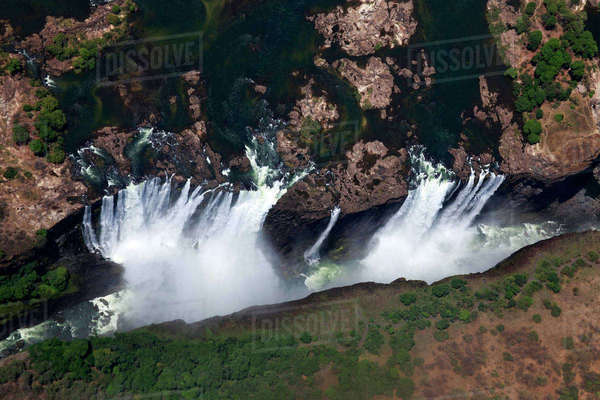 Zimbabwe, Victoria Falls. Victoria Falls forming the border between ...