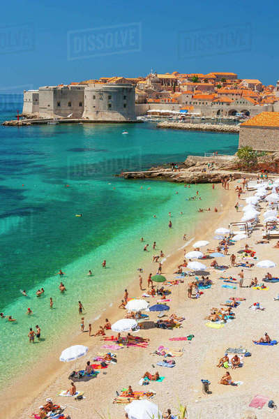 Dubrovnik, Croatia. Beach on the Adriatic Sea near Old Town. - Royalty ...