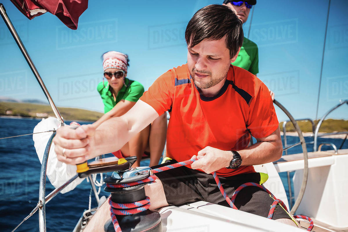 Group of friends sailing yacht, Koralat, Zagrebacka, Croatia - Stock ...