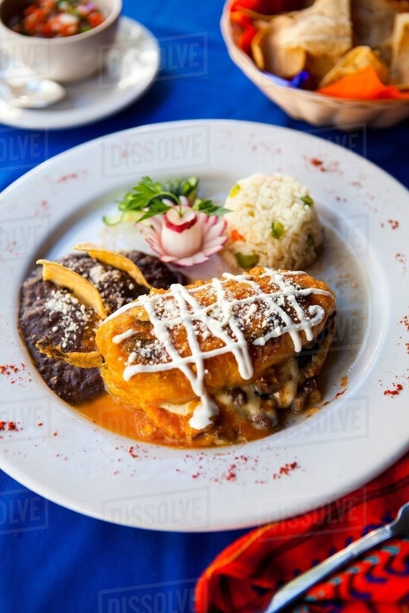 Traditional Mayan dish of stuffed pepper with rice and beans - Royalty ...