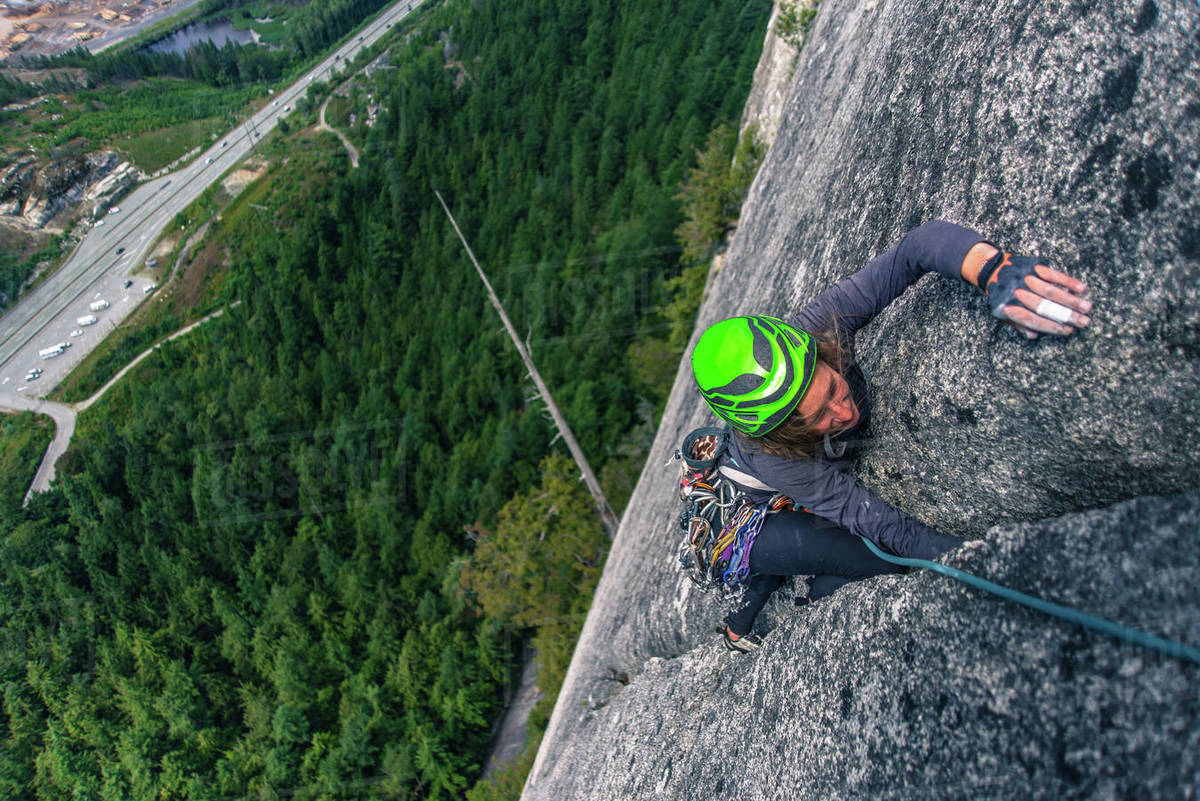Rock climber climbing up The Chief, Squamish, Canada - Stock Photo ...