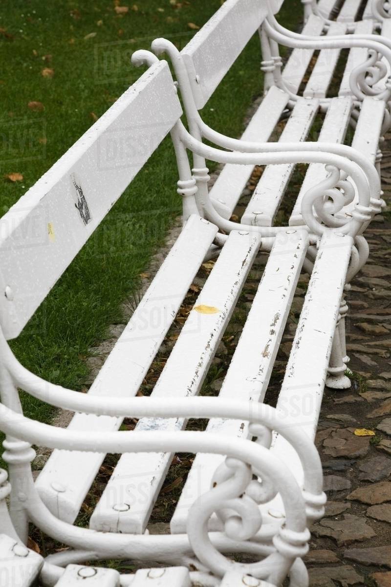 White park benches - Stock Photo - Dissolve