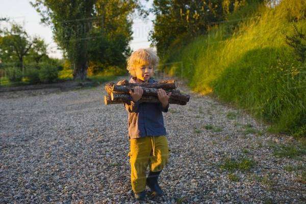 A boy carrying logs - Royalty-free Stock Photo | Dissolve