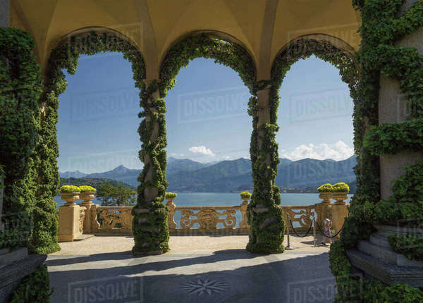Arches in garden terrace of Villa del Balbianello, Lake Como, Italy ...