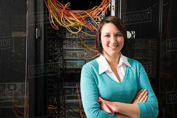 Portrait of a female computer technician - Stock Photo - Dissolve