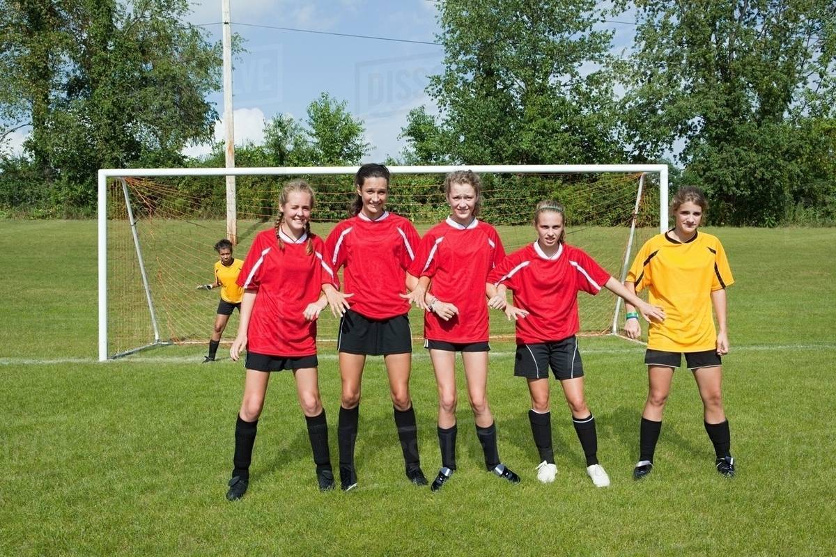 Girl soccer players make defensive wall - Royalty-free Stock Photo ...