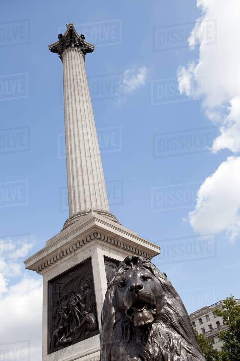 Lion statue and Nelson's column, London - Royalty-free Stock Photo ...