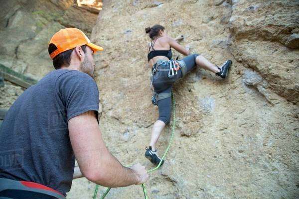 Rock climber scaling rock, Smith Rock State Park, Oregon - Stock Photo ...