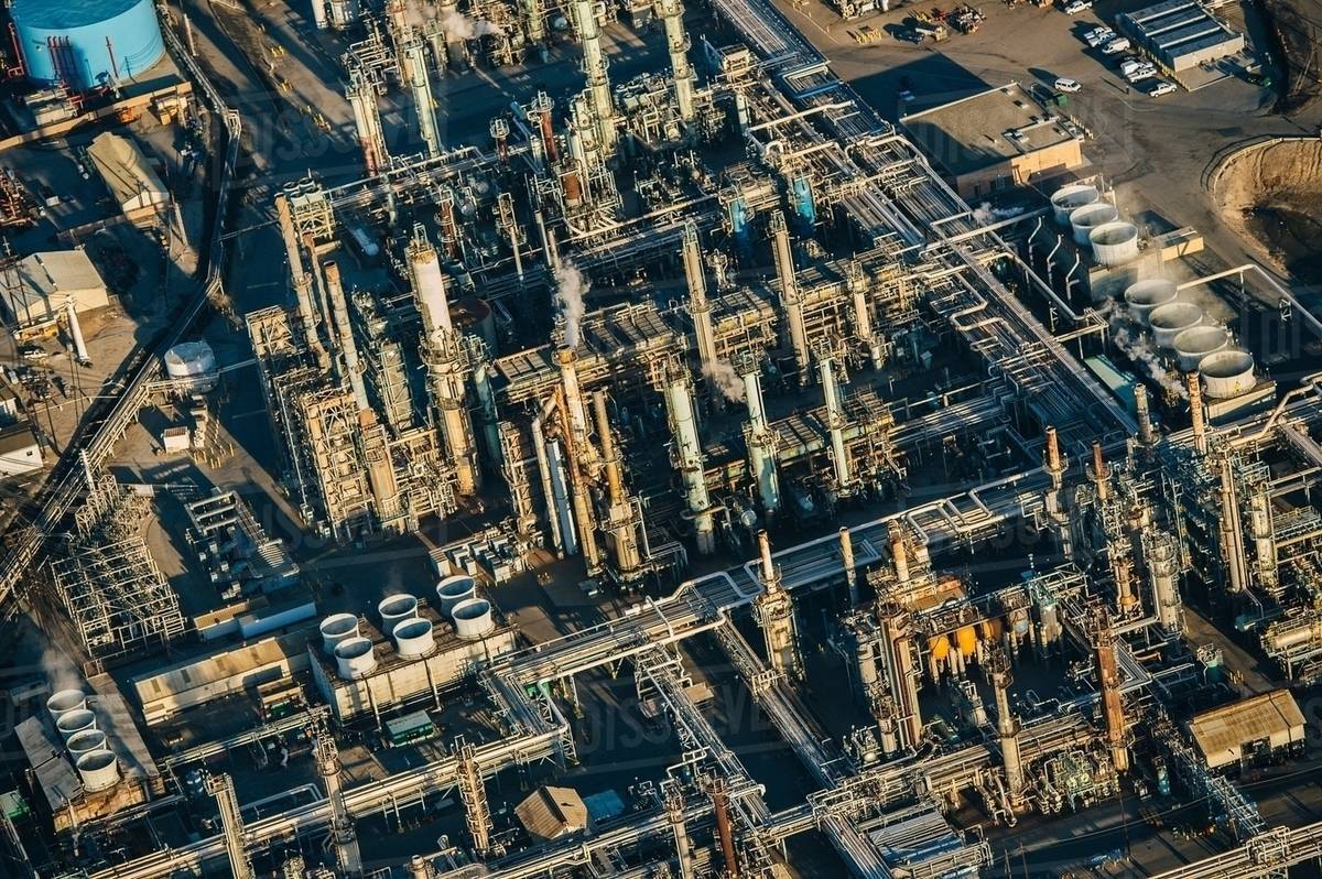 Oil refinery, elevated view, Los Angeles, CA, USA - Stock Photo - Dissolve