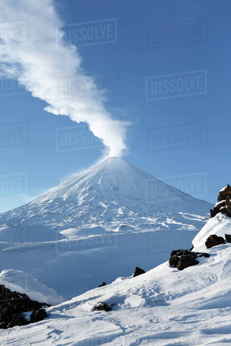 Volcanic landscape of Kamchatka Peninsula: eruption active ...