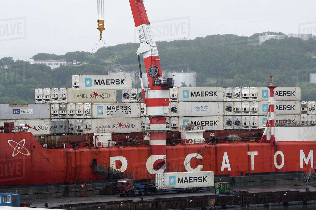 Container terminal commercial seaport, unloaded container ship ...