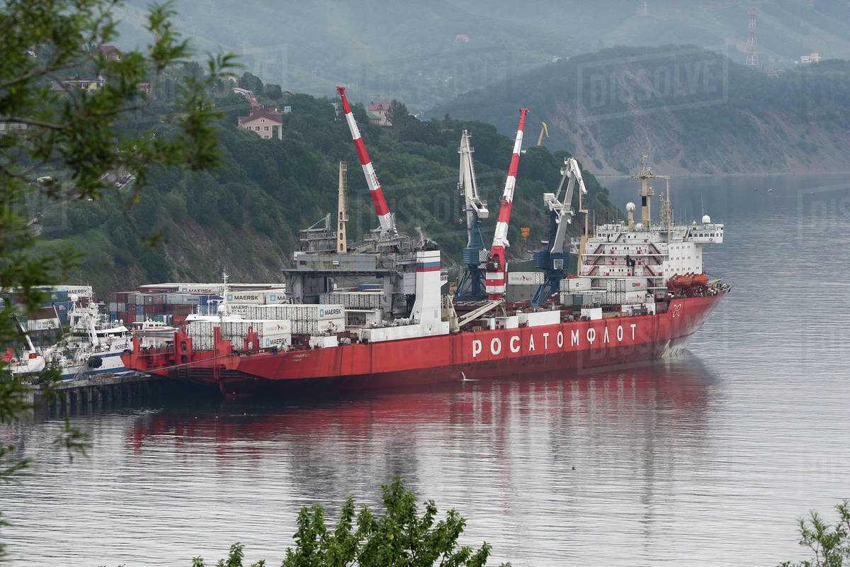 Unloaded Russian cargo container ship Sevmorput - nuclear-powered ice ...