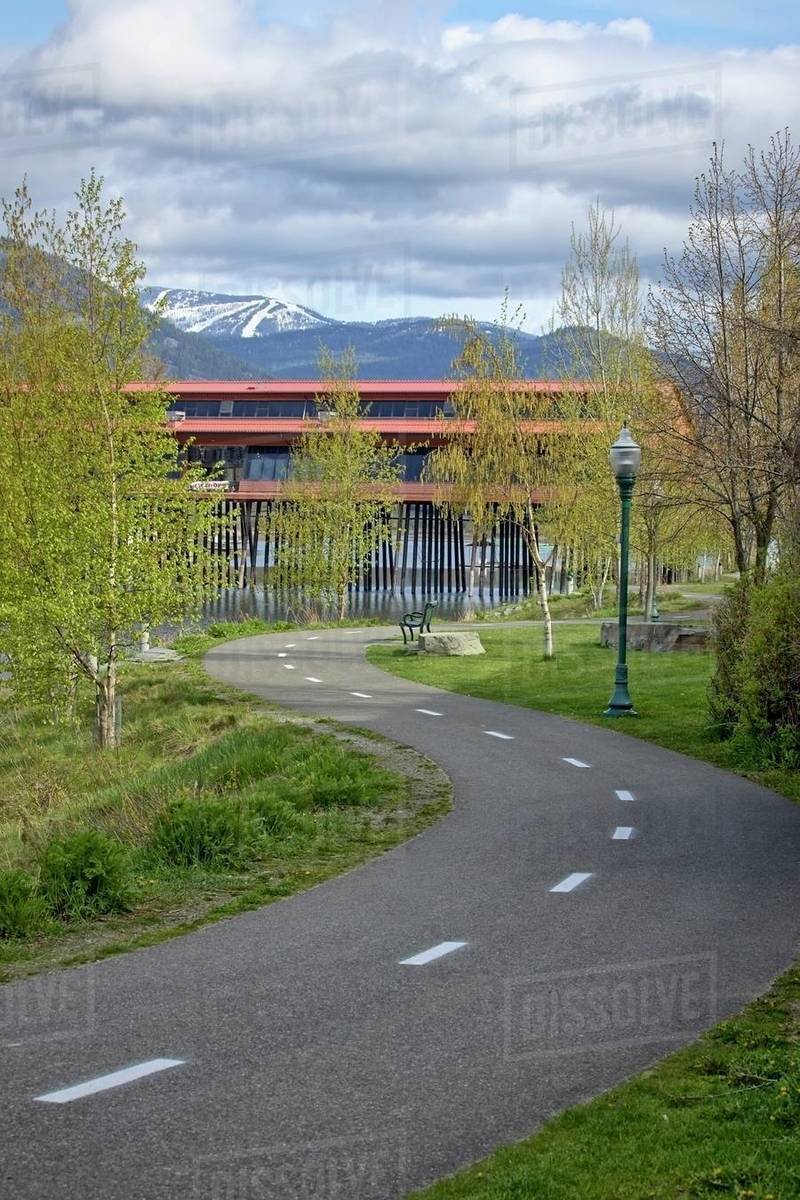 Bike and walking path leads to the Cedar Street Bridge in Sandpoint ...