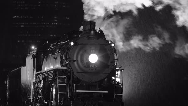 Steam locomotive at night in black and white - Stock Video Footage ...