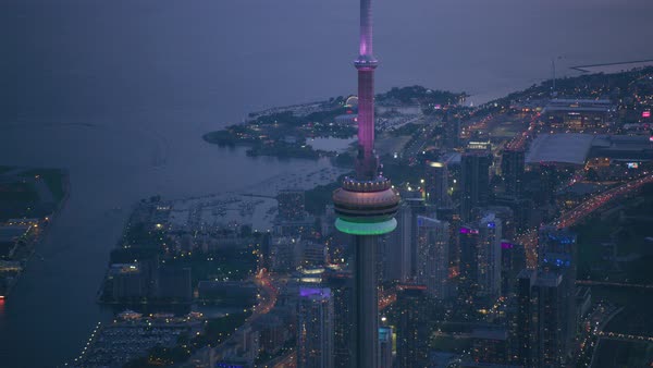 Toronto, Canada circa-2019. Aerial view of Toronto at dusk. Shot from ...