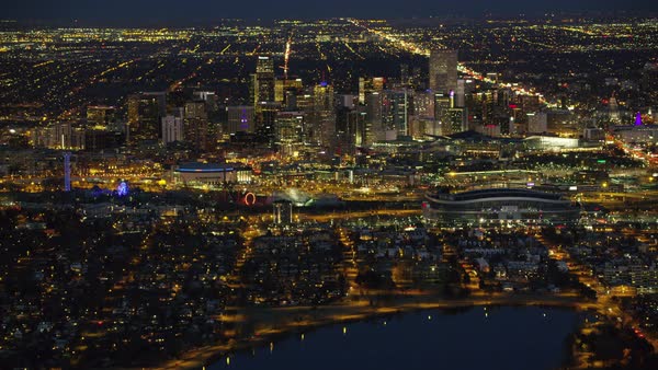 Aerial view of Denver at night - 4K Royalty-free Stock Video Footage ...