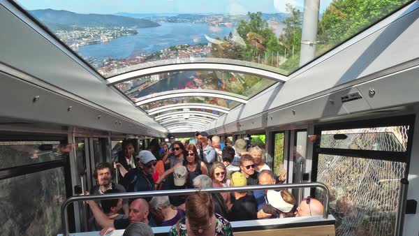 The Floibanen funicular in Bergen is cable car to the observation deck ...