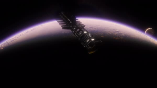 Huge spaceship in orbit of an alien exoplanet in another solar system ...