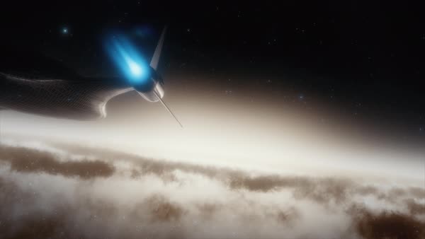 Spaceship flies through a galaxy in space. Billions of stars in the ...