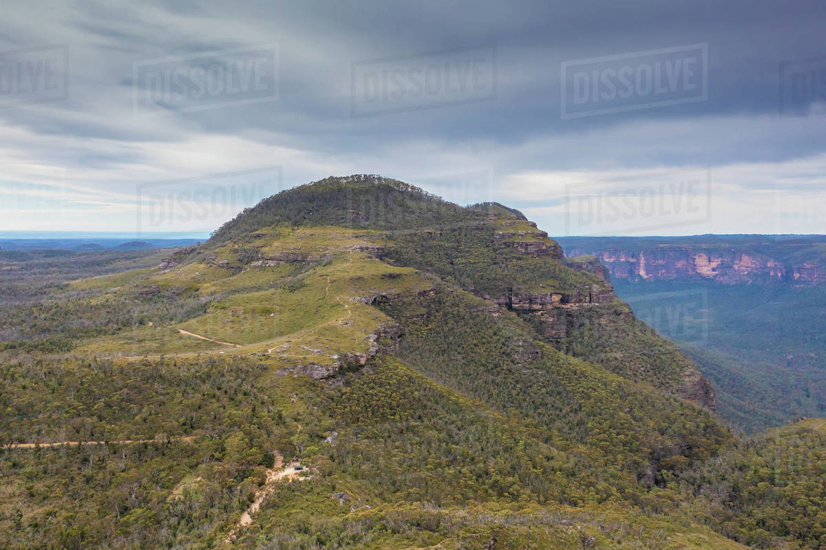 Drone aerial photograph of trees and rocks on Mount Banks in The ...