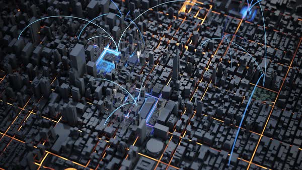 Modern city concept. Modern city with abstract futuristic network ...