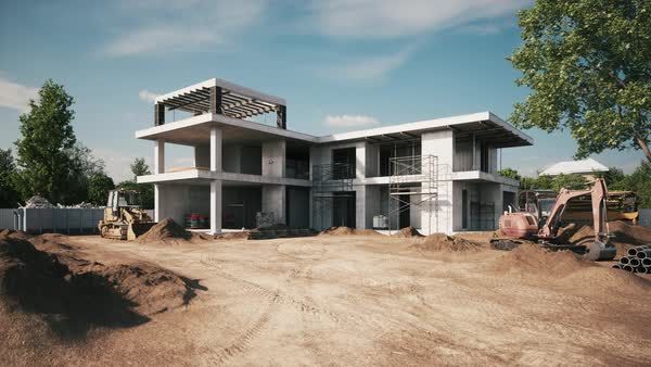 The process of building a private house. Construction site of a modern ...