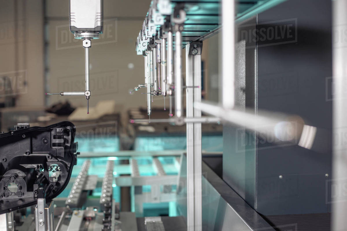 Close up of 3D dimension measurement plastic parts CMM, 3D automatic ...