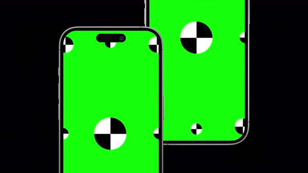 3D render of two smartphone with a green background. Rotating in screen ...